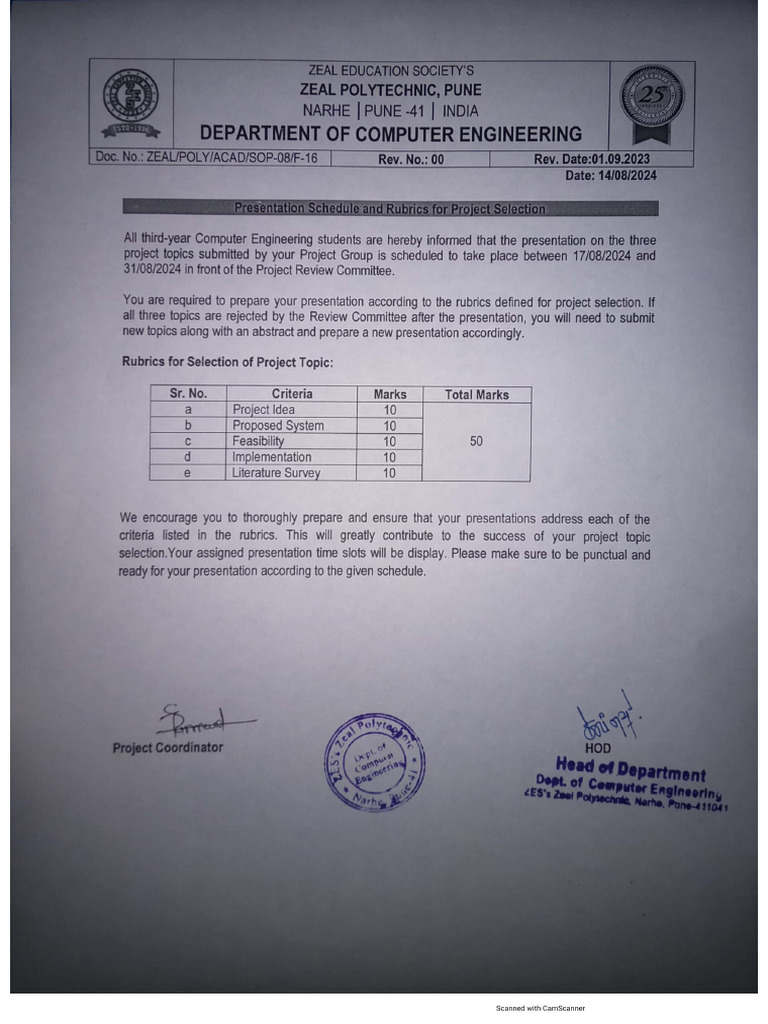 Presentation Schedule and Rubrics for Project Selection | PDF