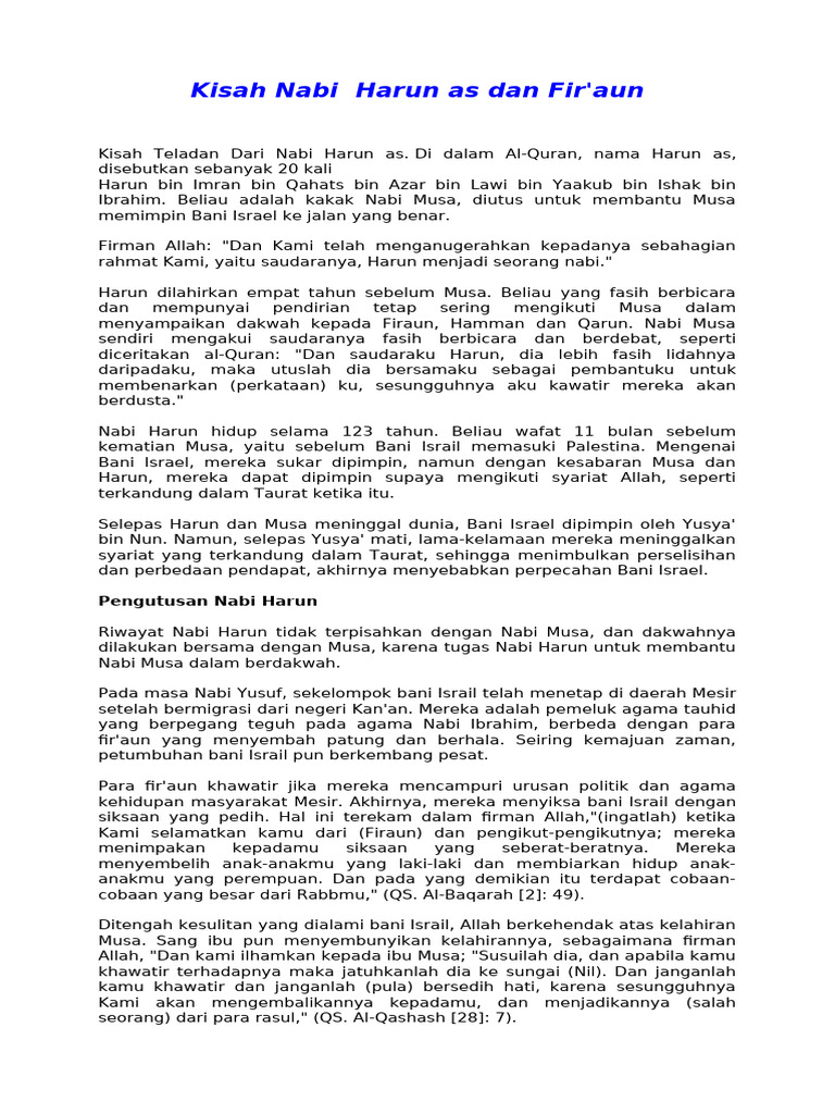 Kisah Nabi Harun As | PDF