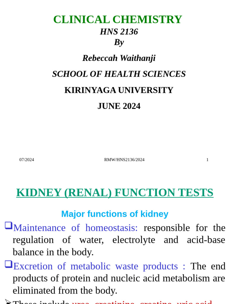 Kidney Function Tests | PDF