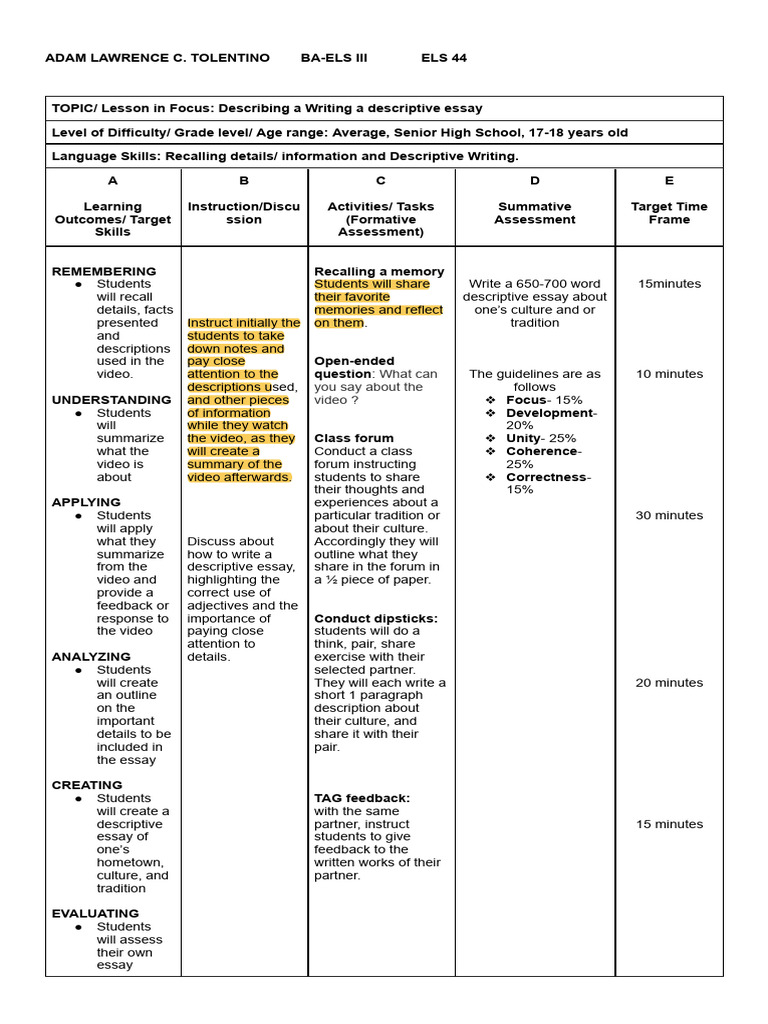 Simplified Lesson Plan | PDF Simplified Lesson Plan | PDF