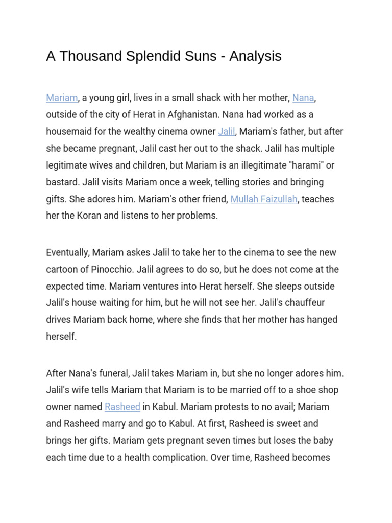A Thousand Splendid Suns - Analysis | PDF