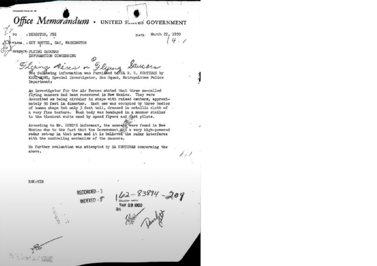 HOTTEL MEMO - UFO - 22 MARZO 1950 - NO COVER | PDF