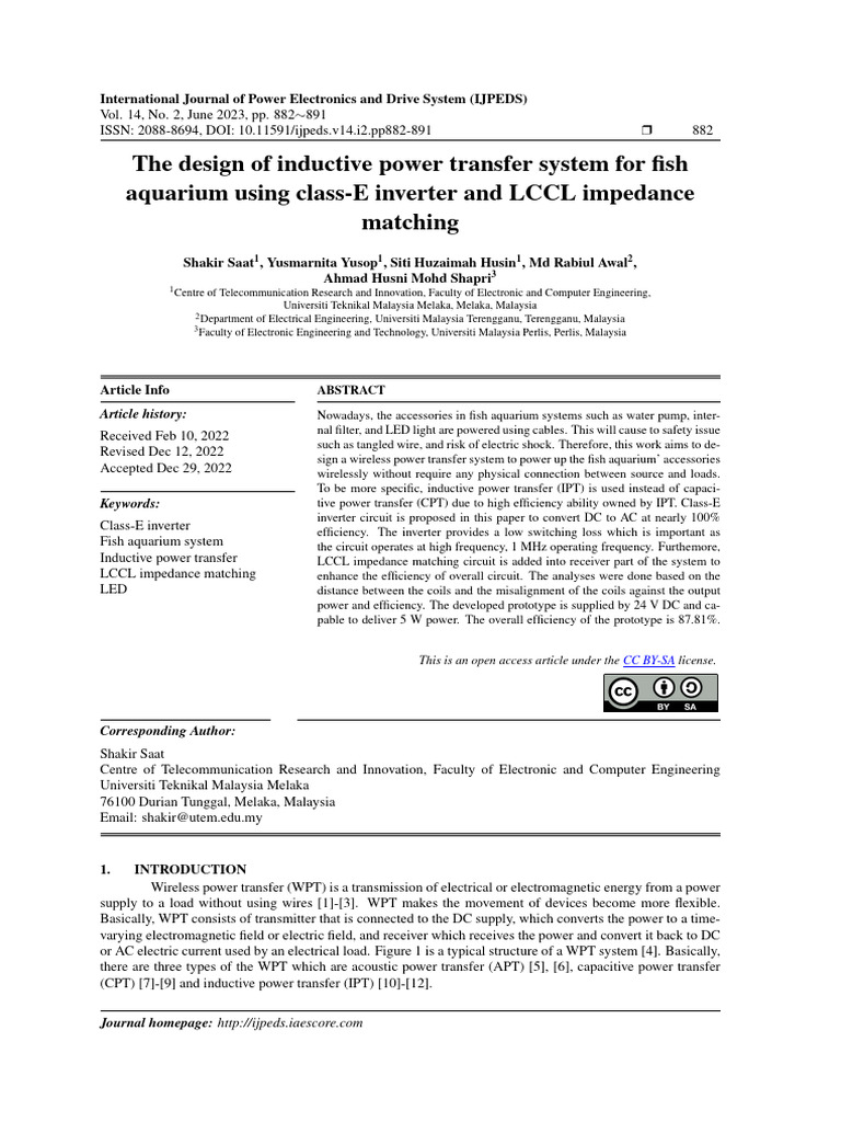 The Design of Inductive Power Transfer System For Fish Aquarium Using ...