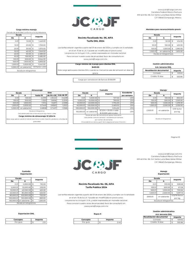 Tarifa JC&JF 2024 3 | PDF