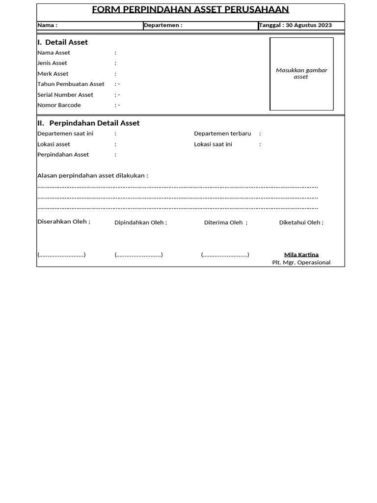 Form Perpindahan Asset Perusahaan | PDF
