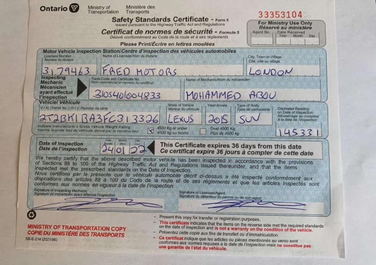 Safety Standard Certificate | PDF