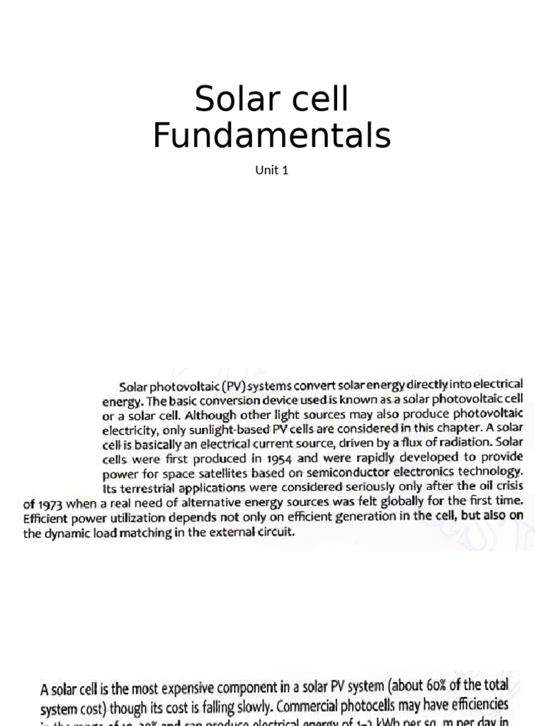 Solar Cell Fundamentals - Unit - 1 | PDF | Science & Mathematics