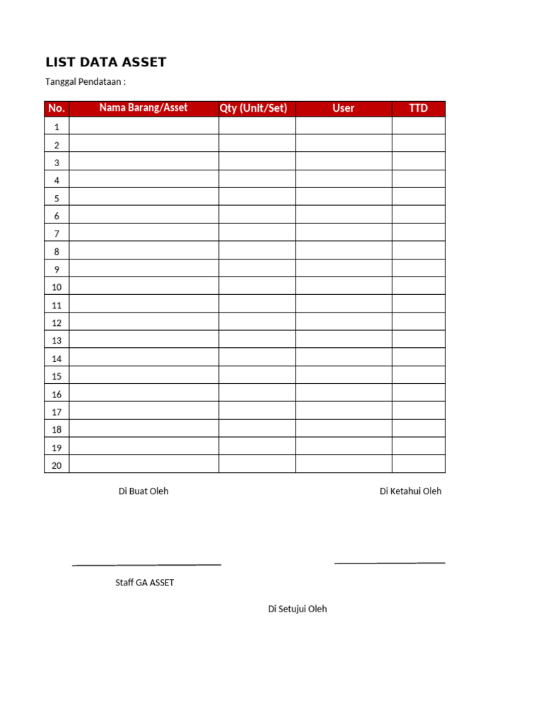 Form Pendataan Asset | PDF