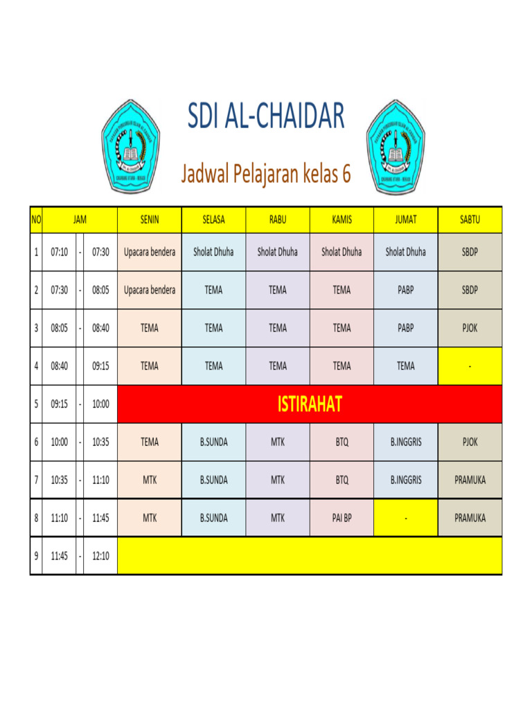 Jadwal Pelajaran Kelas 6 Pdf