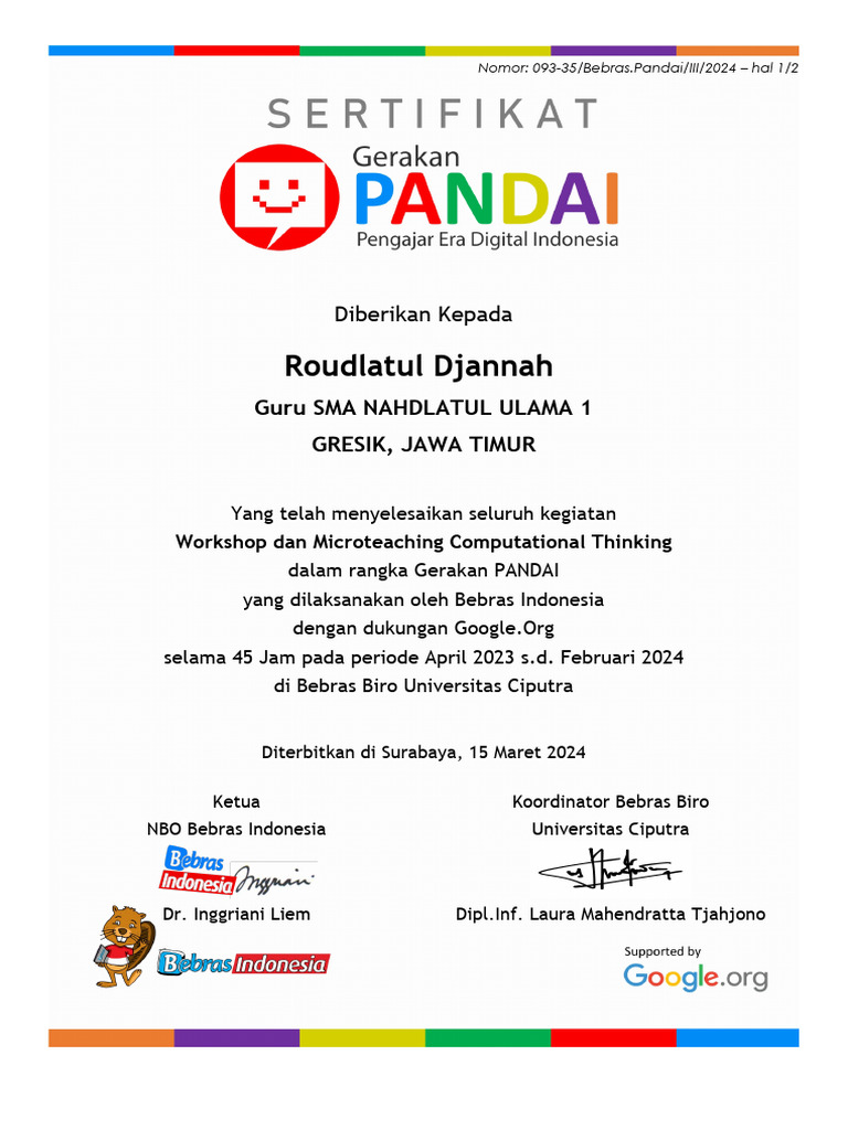 CT-Advanced-sertifikat-guru-roudlatul Djannah | PDF