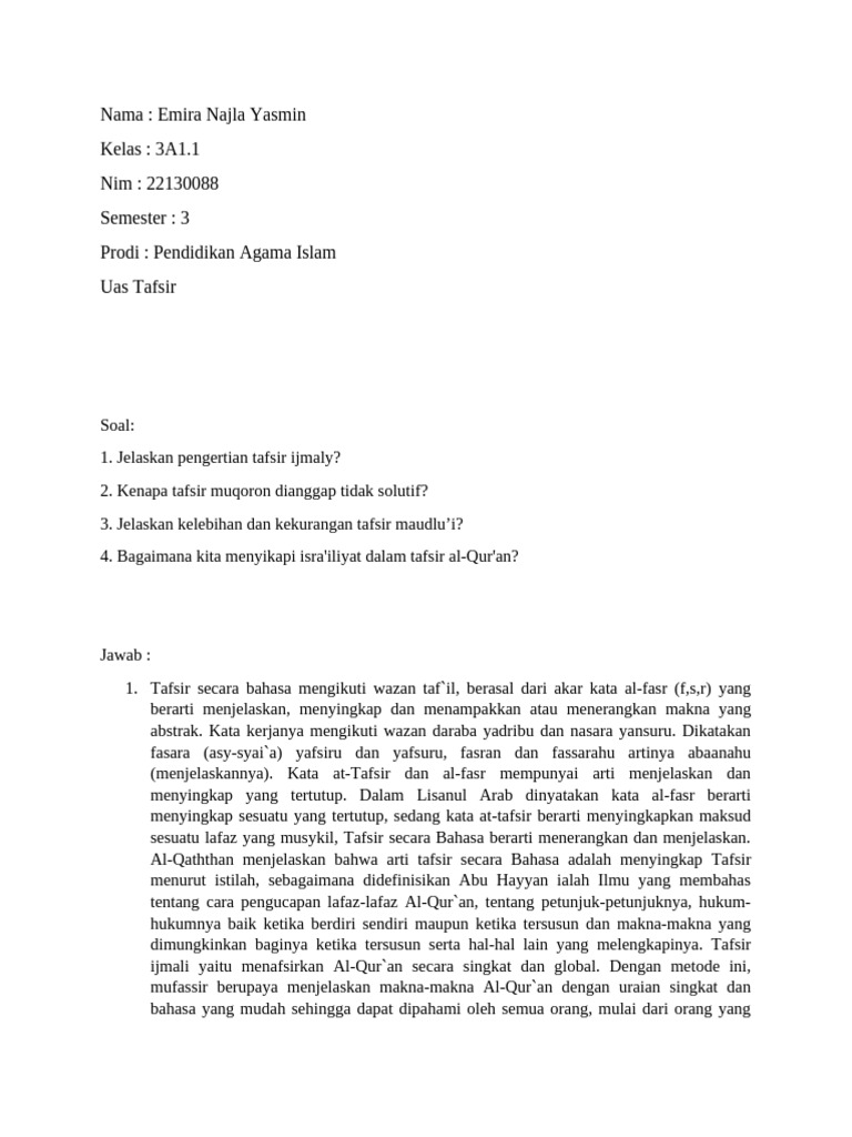 Uas Tafsir Emira Najla Yasmin | PDF