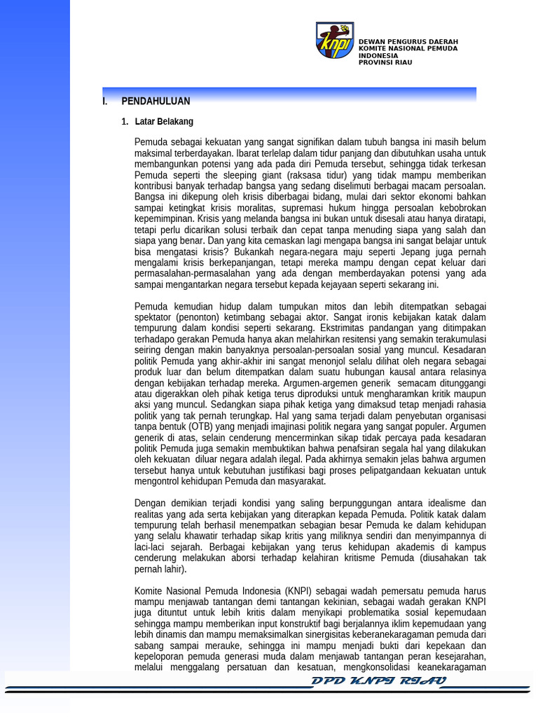 Proposal Pelantikan, Orientasi Dan Seminar Nasional Knpi Riau | PDF