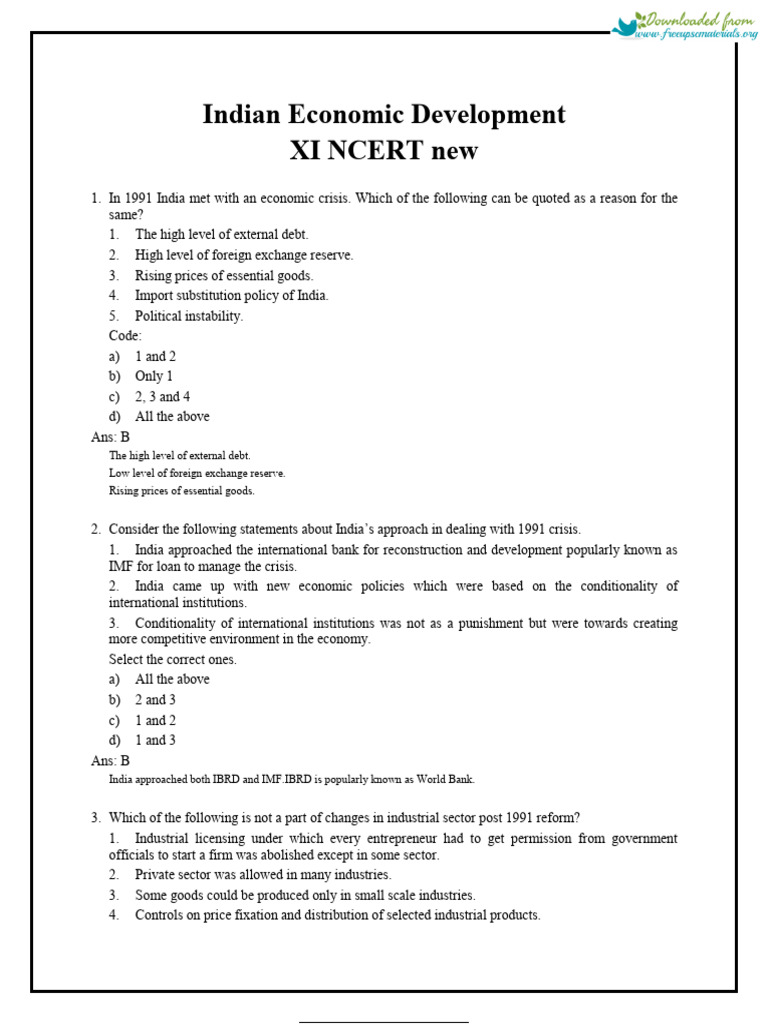 Indian Economic Development XI Ncert | PDF