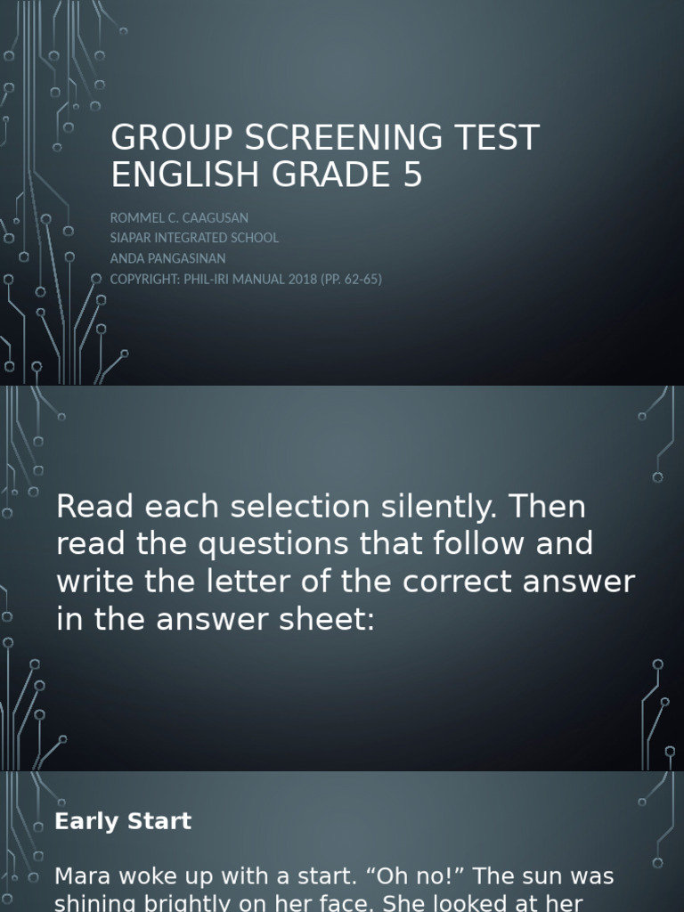 Phil - IRI Group Screening Test, Grade 5 | PDF