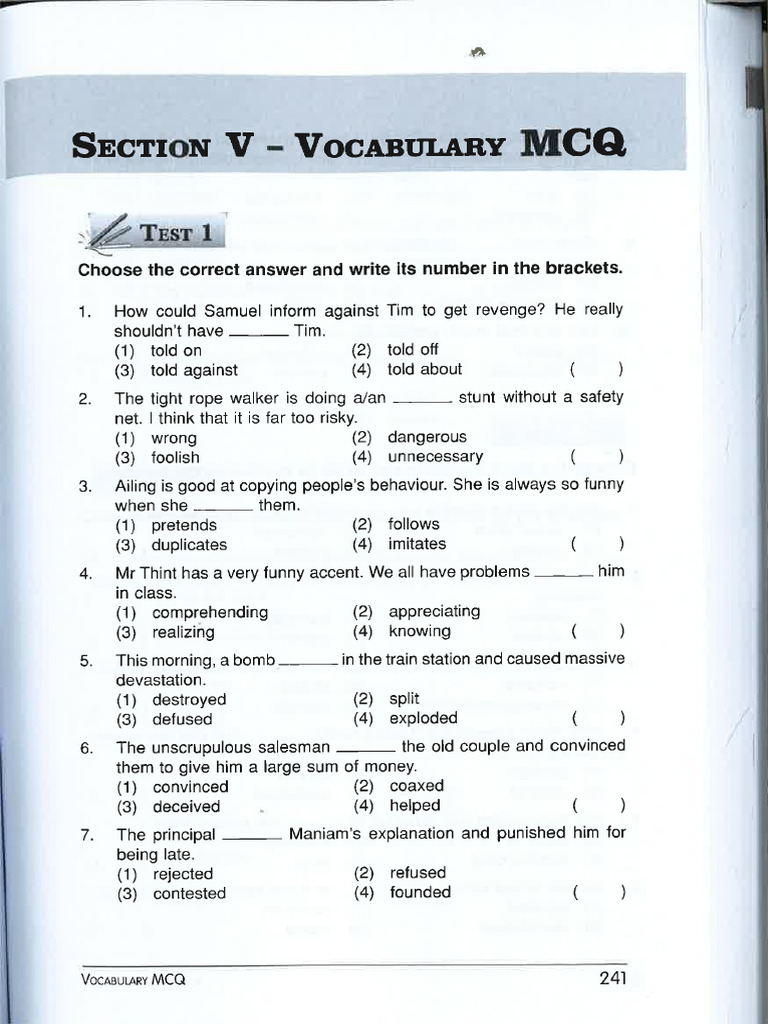 Section 5 Vocabulary MCQ | PDF