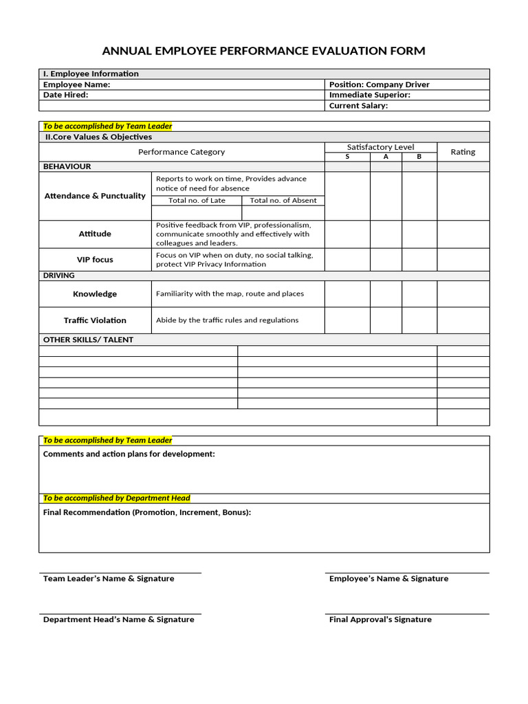 ANNUAL EMPLOYEE PERFORMANCE EVALUATION FORM | PDF