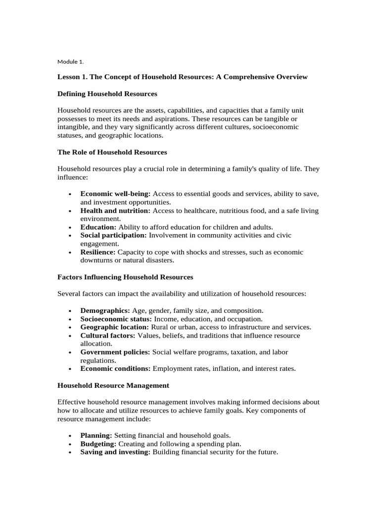 Module 1. Household Resource Management | PDF