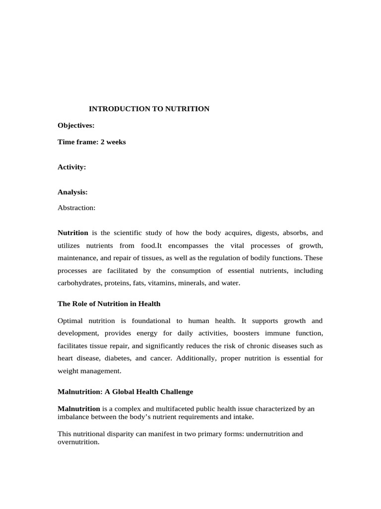 Lesson 1. INTRODUCTION TO NUTRITION | PDF