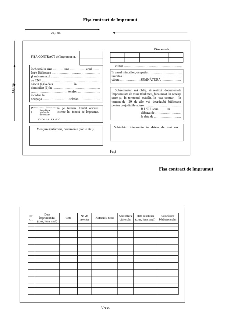 Fisa Contract de Imprumut | PDF