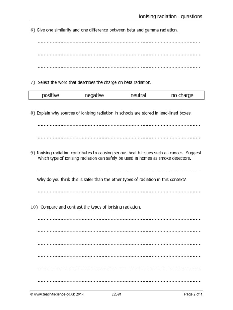Types of Radiation Worksheet | PDF