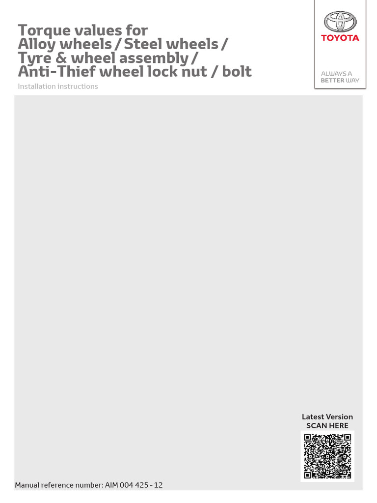 Toyota Torque Values For Alloy Wheels Steel Wheels Wheel Lock AIM 004 ...