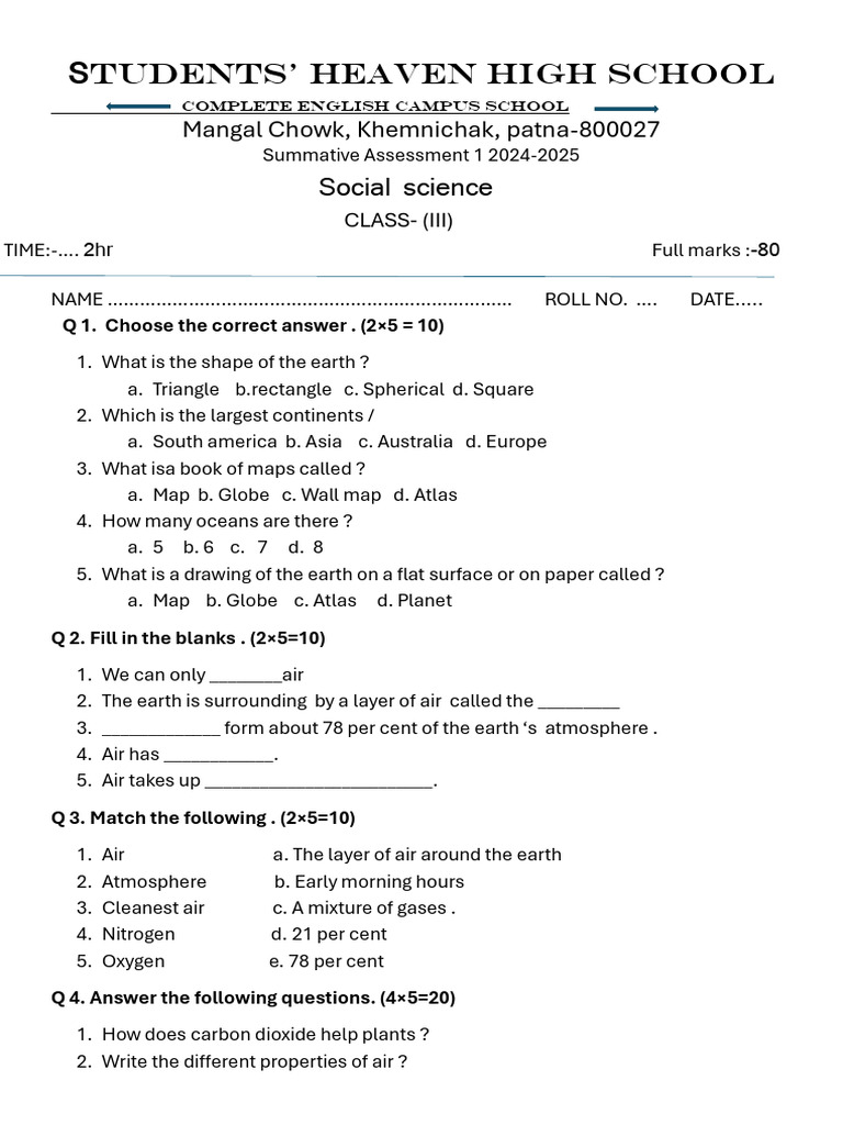 Class 3 SST SA 1 Question | PDF