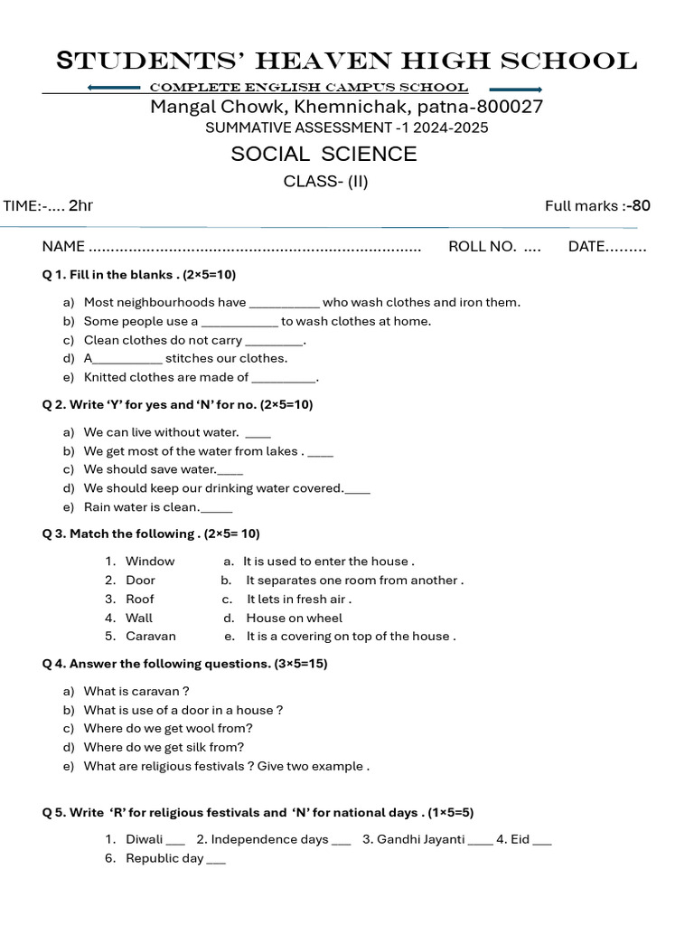 Class 2 SST SA 1 Question | PDF