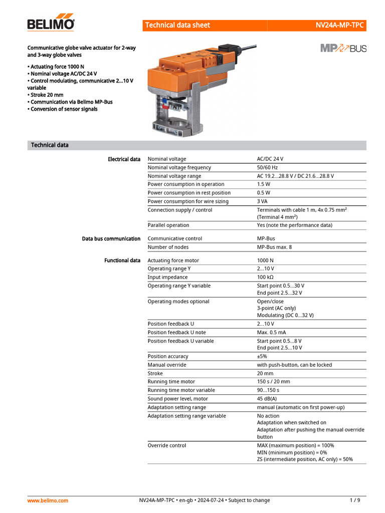 Belimo NV24A MP TPC Datasheet en GB | PDF
