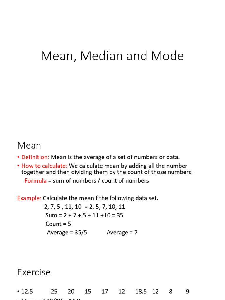 Mean, Median and Mode | PDF