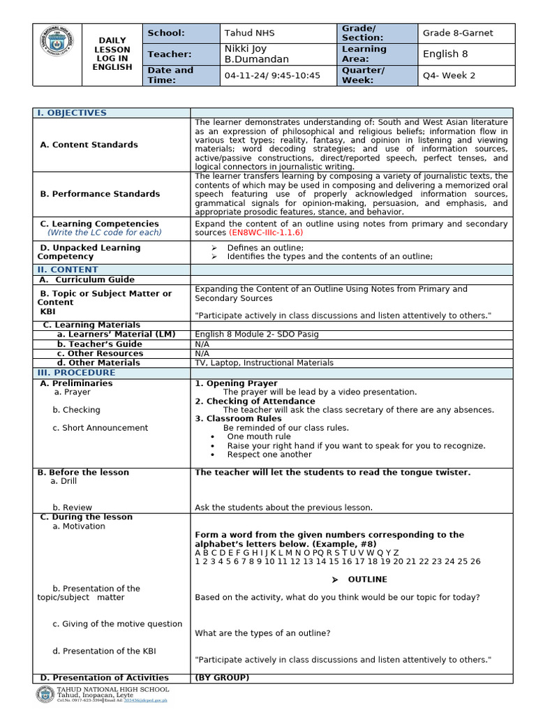 Q4 - English 8 M1 LP5 | PDF