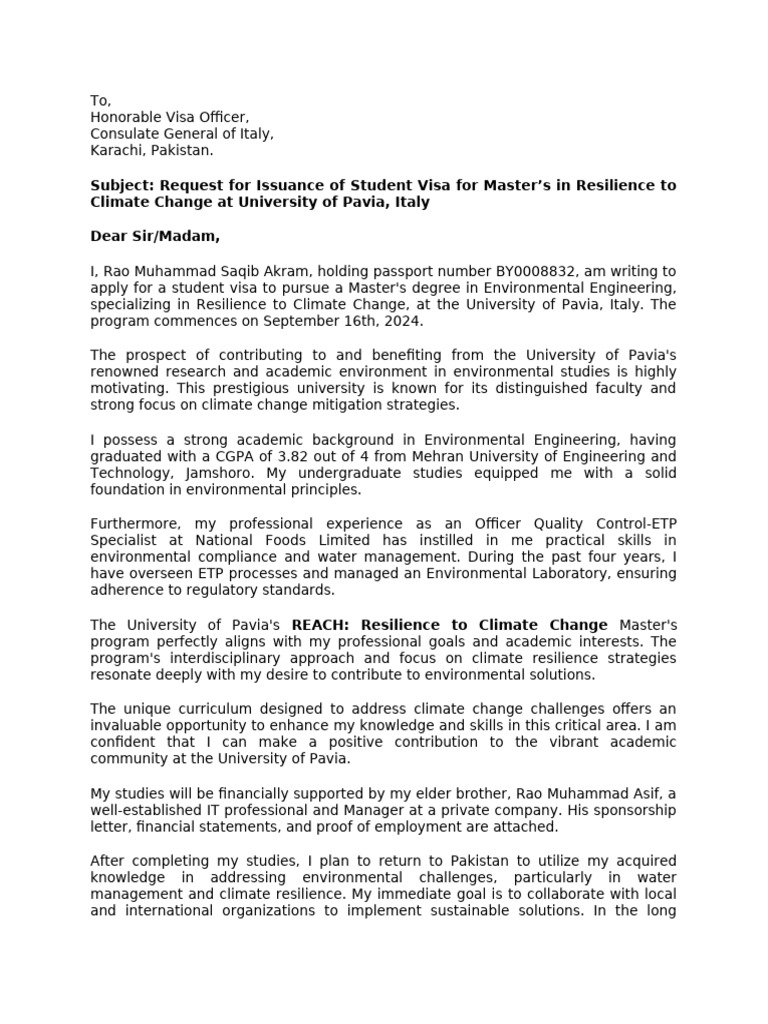 Visa Cover Letter - Italy | PDF