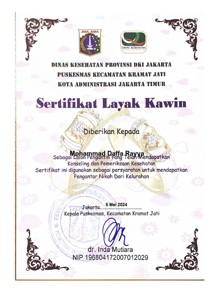 Sertifikat Layak Kawin | PDF Sertifikat Layak Kawin | PDF