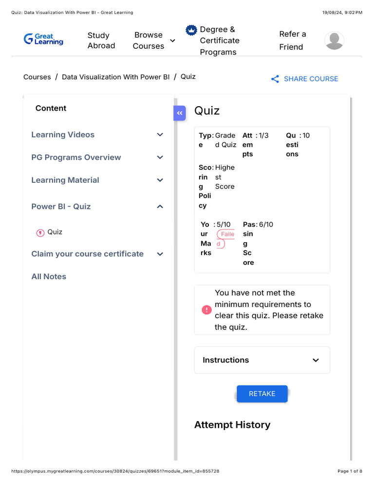 Quiz: Data Visualization With Power BI - Great Learning | PDF | Information Science ...