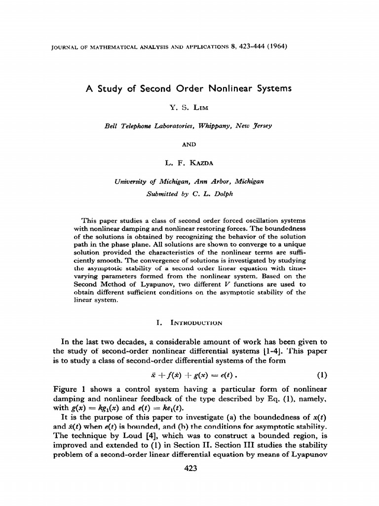1964 Second Order Nonlinear System | PDF