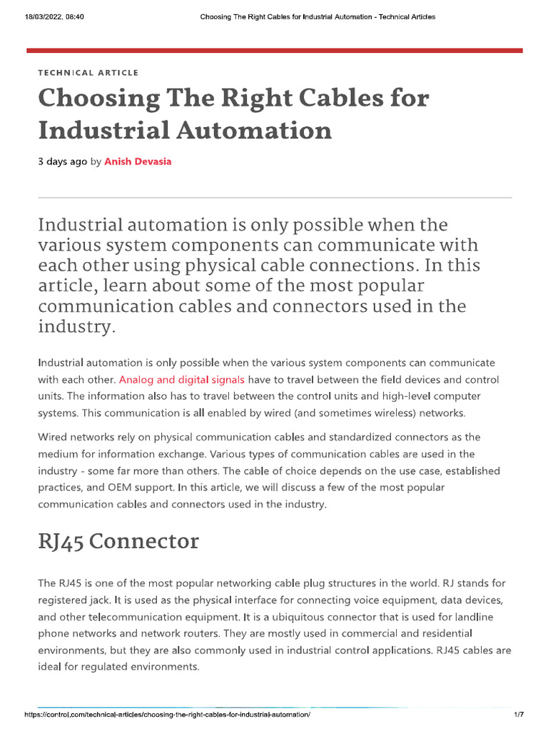 Choosing The Right Cables For Industrial Automation - Technical ...