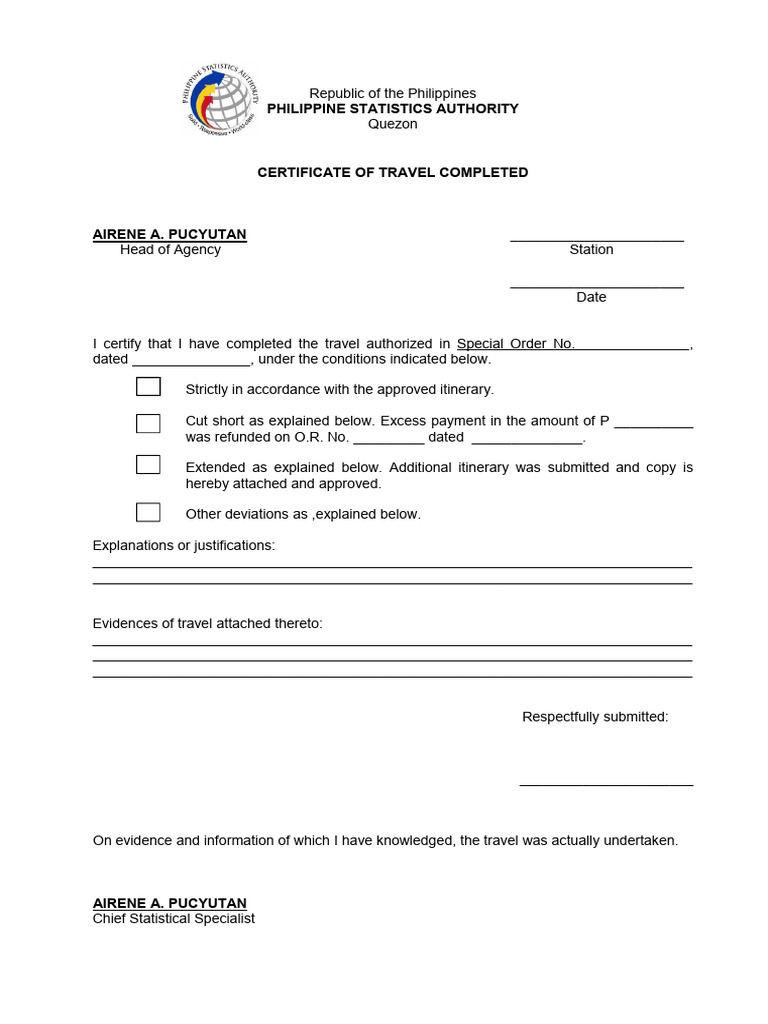 Certificate of Travel Completed (CTC) | PDF