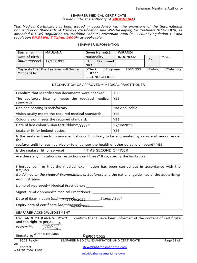 FORM MCU - Bahamas Maritime Authority | PDF