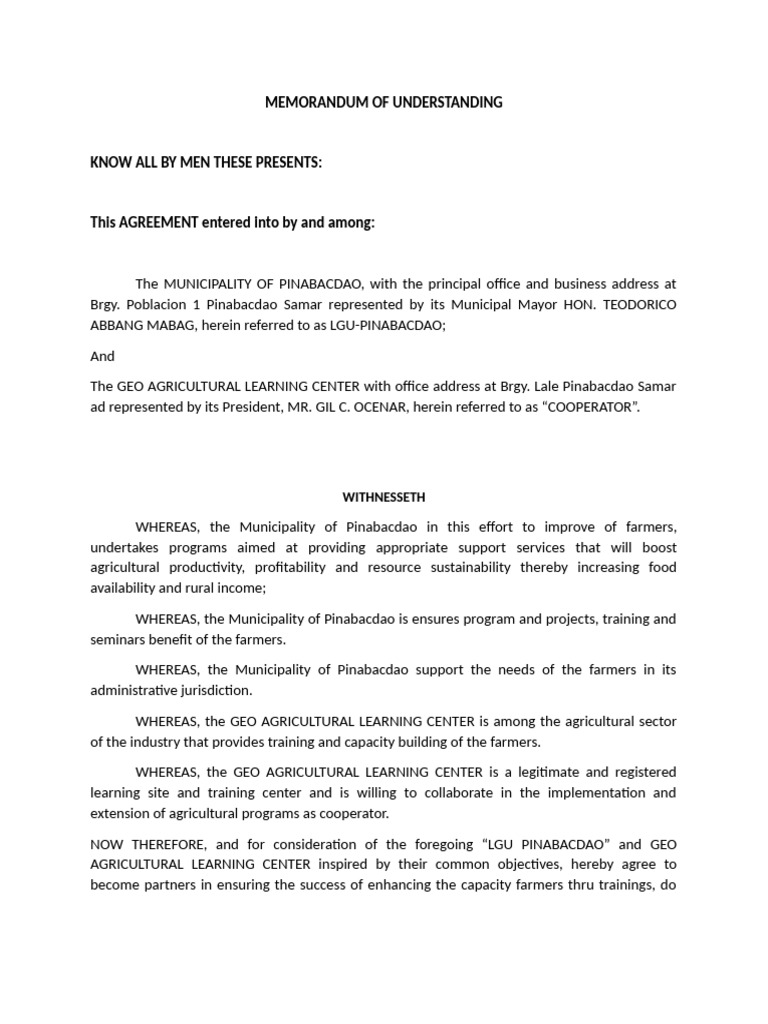 Memorandum of Understanding | PDF