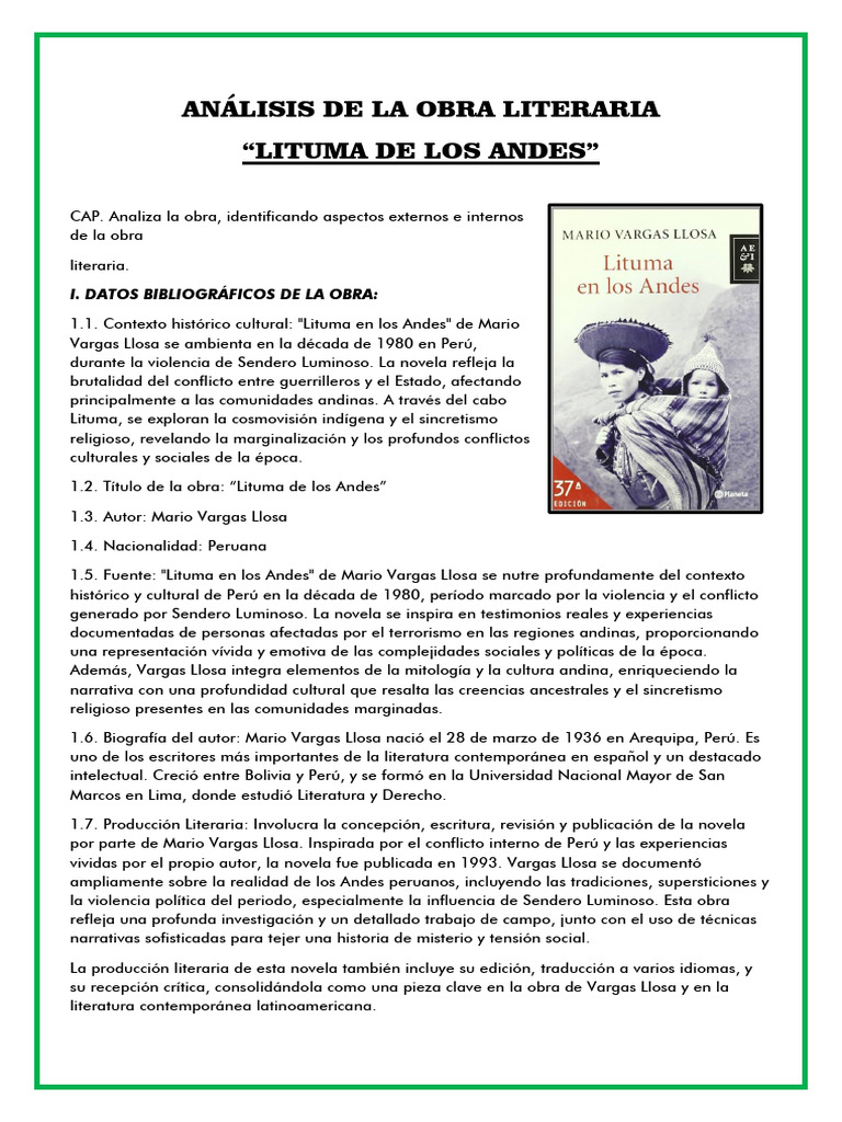 Analisis de La Obra Literaria LITUMA DE LOS ANDES | PDF