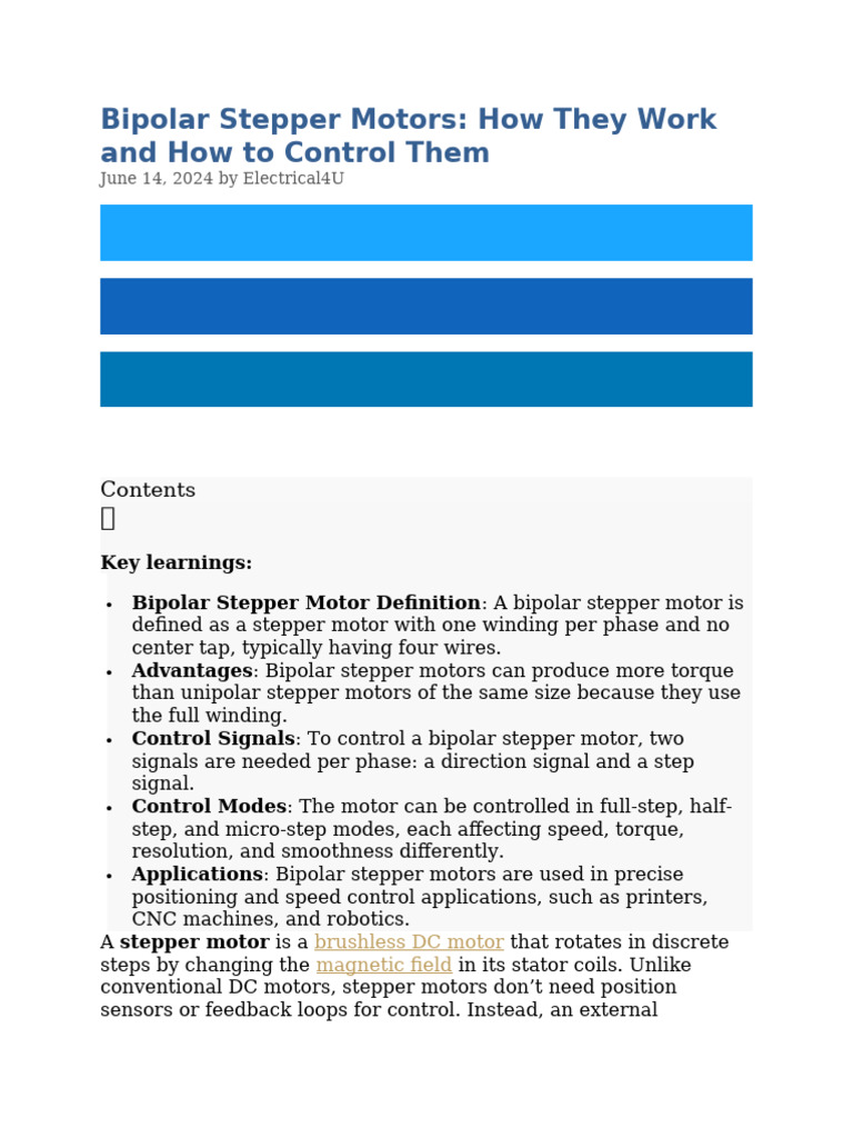 Bipolar Stepper Motors Hand Note | PDF