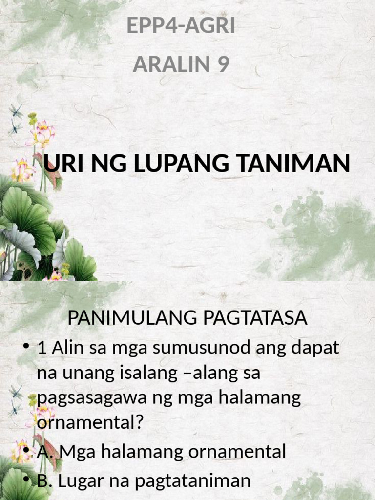 Uri ng Lupang Taniman at Paghahanda | PDF
