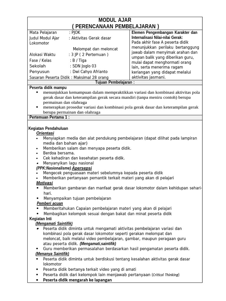 Aktivitas Gerak Dasar Lokomotor (Melompat Dan Meloncat) | PDF