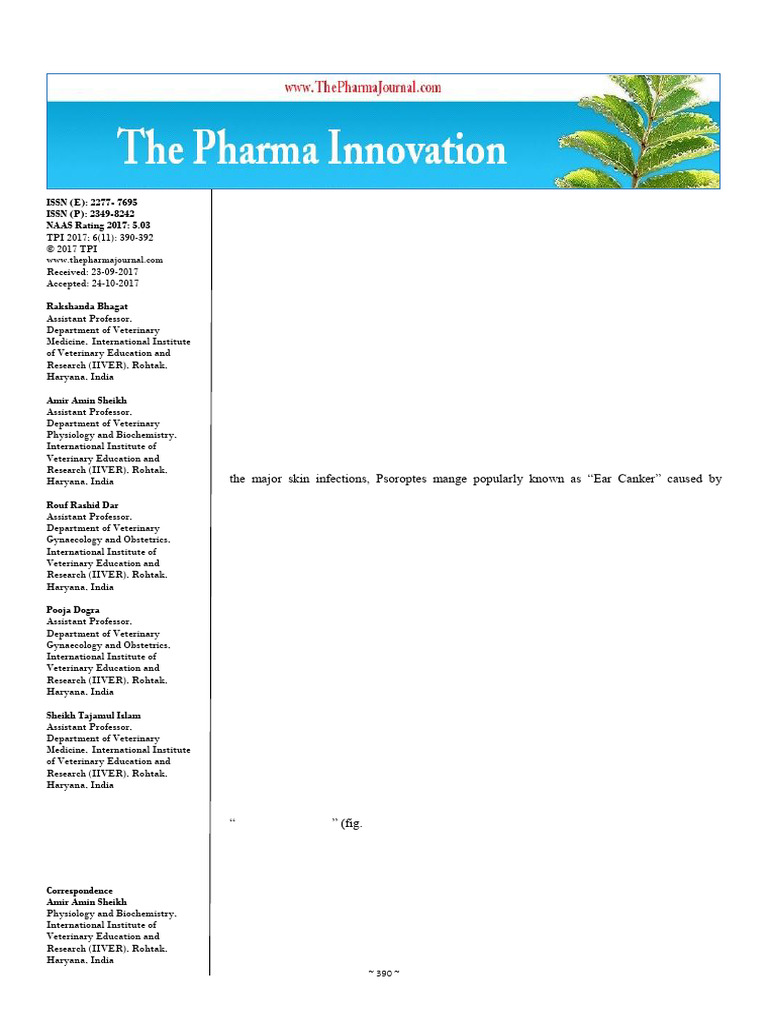 A Clinical Case of Ear Canker and Alopecia in A Rabbit | PDF