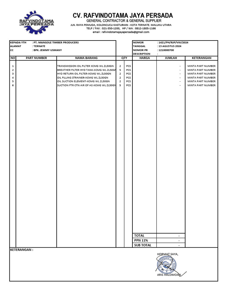 PR 1421 - Pt. Mangoli Timber Pr. 1210000700 | PDF