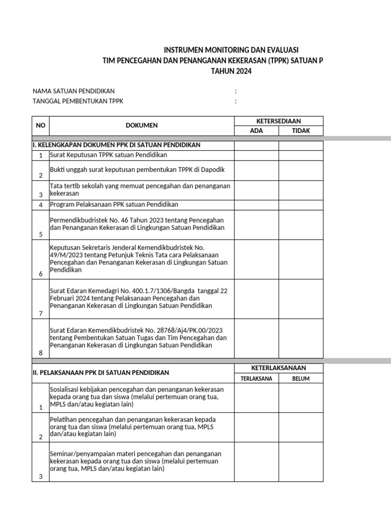 Instrumen Monev TPPK | PDF