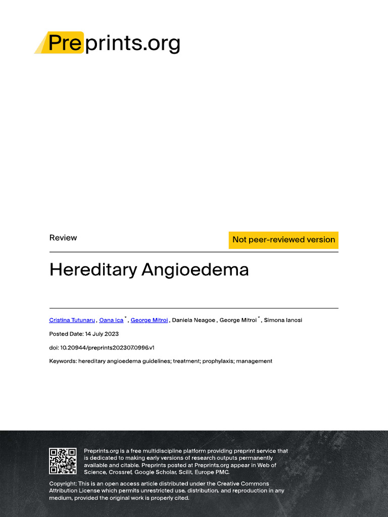 Hereditary Angioedema | PDF