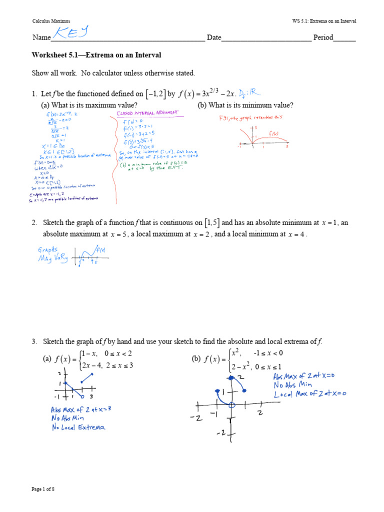 WS 03.1 Extrema On An Interval KEY | PDF