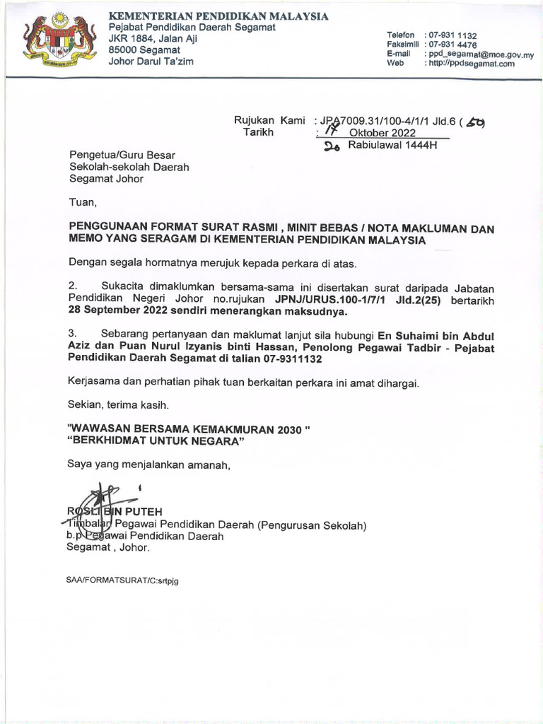 Sp-Penggunaan Format Surat Rasmi Minit Bebas Nota Makluman Dan Memo ...