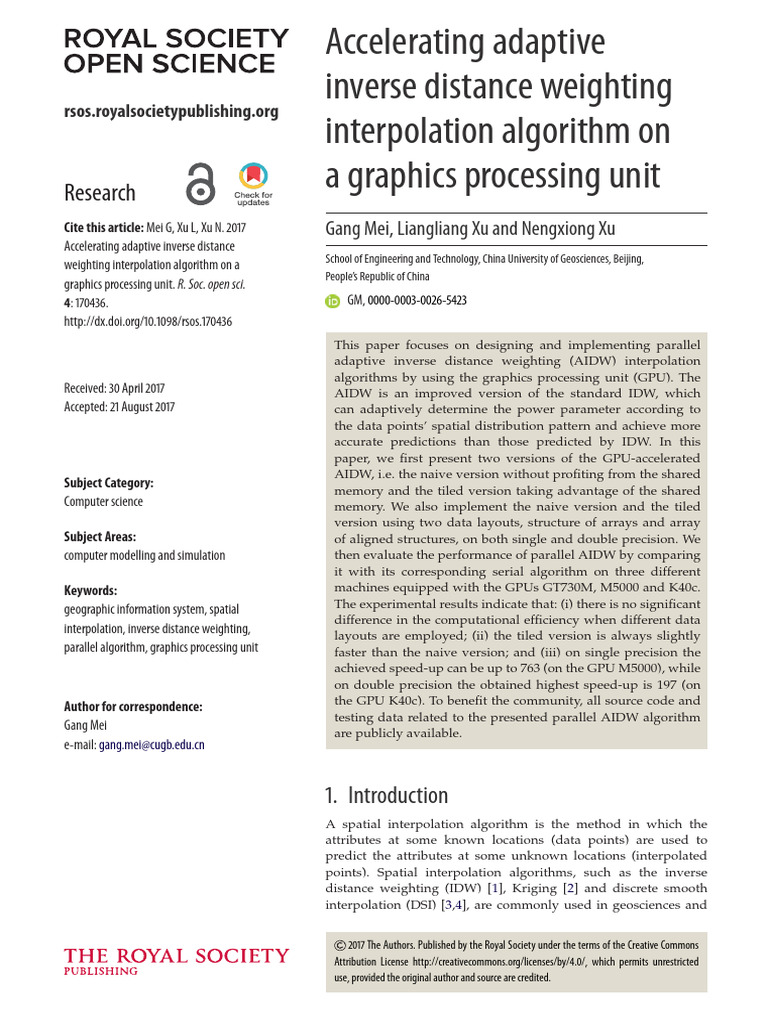 Mei Et Al 2017 Accelerating Adaptive Inverse Distance Weighting Interpolation Algorithm On A