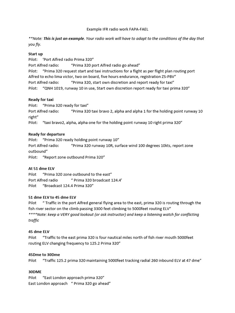 Example IFR Radio Work FAPA | PDF | Instrument Flight Rules | Business